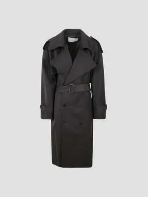 THE FRANKIE SHOP Double Breasted Tailored Trench Jacket - Brown