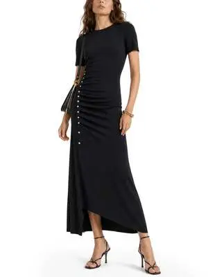 Rabanne Dress With Button Detailing And Asymmetrical Hem - Black
