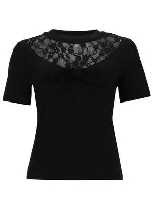 Nina Ricci Short Sleeve T-shirt With Lace And Bow Detail - Black