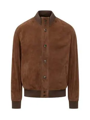 RENZO CENCI Suede Bomber Jacket With Stand Collar - Chestnut