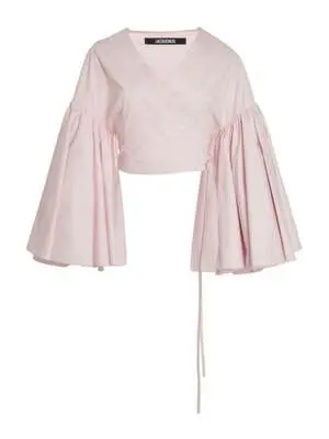 Jacquemus Cotton Balloon Sleeve Wrap Top - Pink
