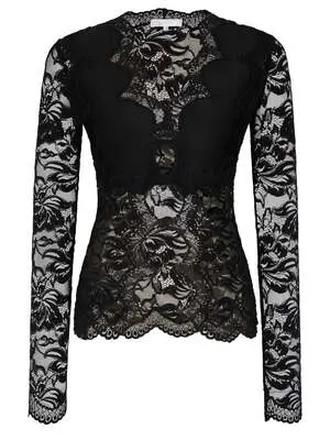 Rabanne Sheer Lace Long Sleeve Fitted Top