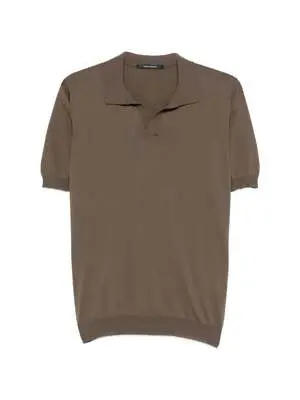 Tagliatore Short Sleeve Split Neck Polo Shirt - Brown