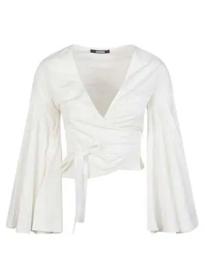 Jacquemus Long Sleeve Wrap Blouse With Flared Sleeves - White