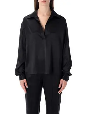 TOM FORD Stretch Silk Satin Polo With Embroidered Logo - Black