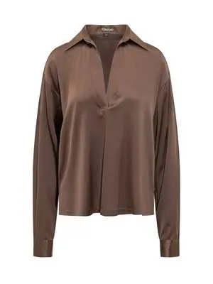 TOM FORD Elegant V-neck Blouse With Collar - Cinnamon