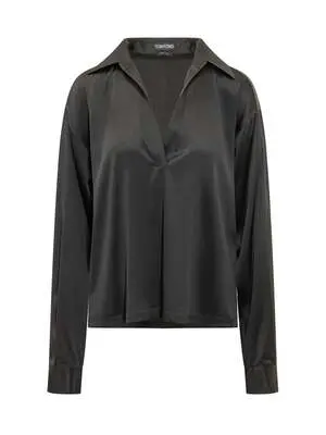 TOM FORD V-neck Silk Blend Blouse - Black