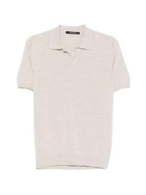 Tagliatore Stylish Polo Collar Slit Neckline Short Sleeve Top - Beige