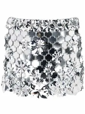 Rabanne Metallic Floral Embellished Mini Skirt
