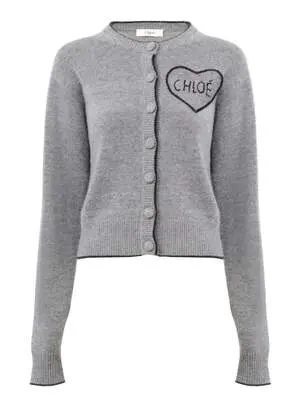Chloé Fitted Crewneck Knitted Cardigan - Grey