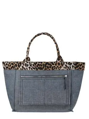 GANNI Tote Bag With Leopard-print Trim - Denim