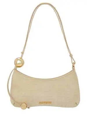 Jacquemus Croc Effect Shoulder Bag With Gold Tone Hardware - Beige