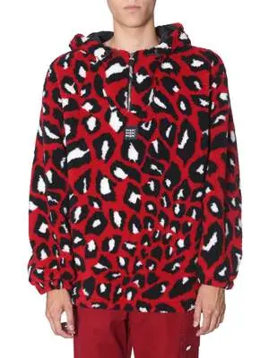 MSGM Hooded Shearling Jacket With Animal Print