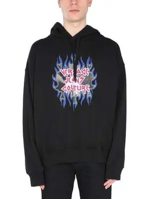 Versace Hooded Sweatshirt With Rock Logo - Black