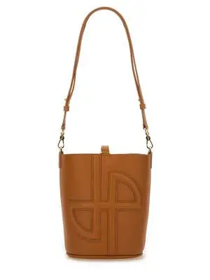 PATOU Small Jp Bucket Bag In Leather And Canvas - Buff