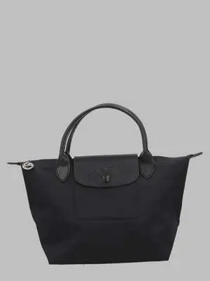 Longchamp Foldable Nylon Tote Bag With Leather Trim - Black