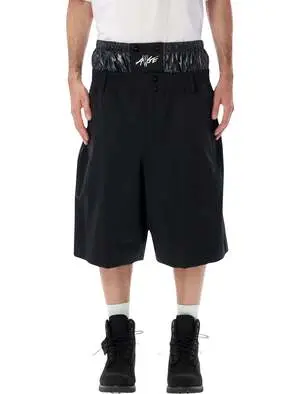 MONCLER X ASAP ROCKY Logo Print Layered Waistband Shorts - Black