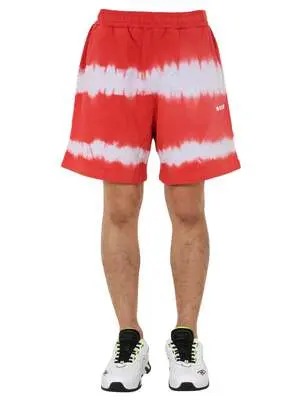 MSGM Tie-dye Bermuda Shorts With Drawstring Waist - Red