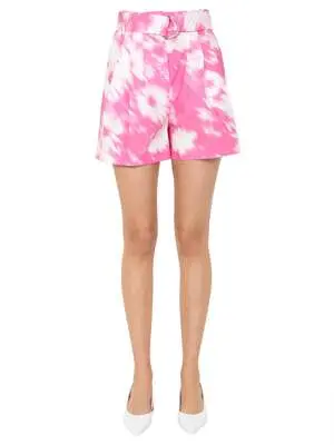 MSGM Belted Printed Cotton Shorts - Pink