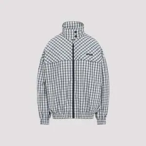 Prada Checked Chambray Blouson Jacket - Blue