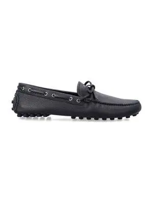 Prada Grained Leather Driving Shoes With Decorative Laces - Black