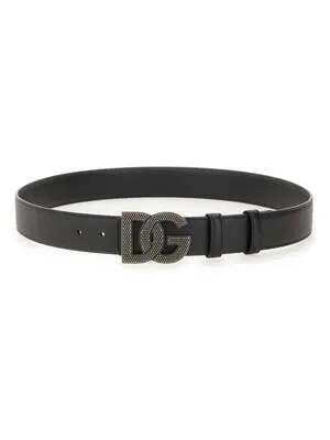 Dolce & Gabbana Leather Reversible Belt With Dg Buckle - Black