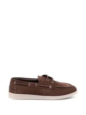 Prada Navy Suede Loafers With Contrasting Sole - Moro