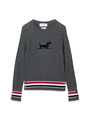 Thom Browne Baby Cable Crewneck Pullover With Dachshund Embroidery - Grey