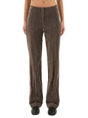ALYSI Fw25 Textured Straight Leg Trousers - Brown