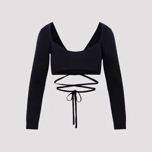 PATOU Ribbed-knit Wrap Top - Black