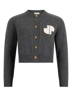 PATOU Cropped Wool Cashmere Cardigan With Logo - Grey