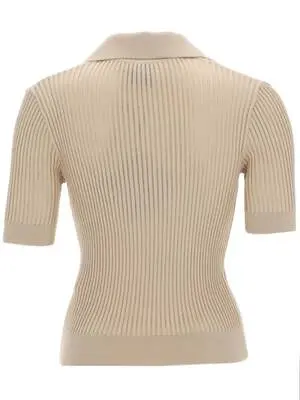PATOU Ribbed Knit Polo Shirt - Beige