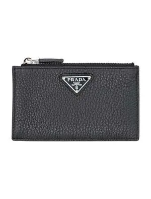 Prada Zipper Leather Card Holder - Black