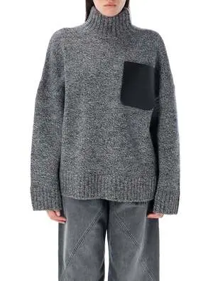 JW Anderson High-neck Sweater With Leather Patch Pocket - Grey