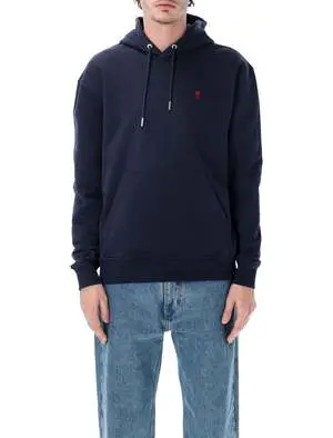 AMI Paris Cotton Hoodie With Monogram Motif - Blue