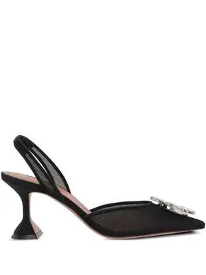 Amina Muaddi Pointed Toe Slingback With Embellished Detail And 70 Mm Heel - Nero