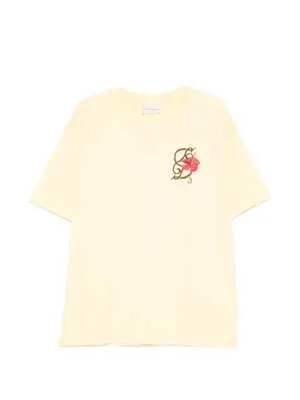 Drole De Monsieur Hibiscus 'd' Embroidered Ribbed Collar T-shirt - Yellow
