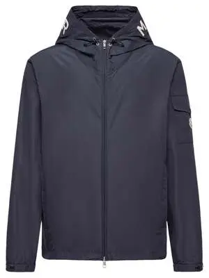 Moncler Soft Lined Jacket With Adjustable Hood And Embroidered Logo - Blue
