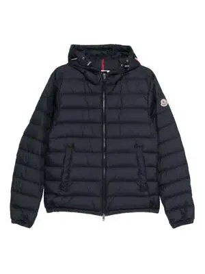 Moncler Down-filled Hooded Coat With Tricolour Trim - Blue