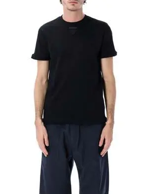 Prada Triangle-appliqué Logo-embroidery Cotton-jersey T-shirt - Black