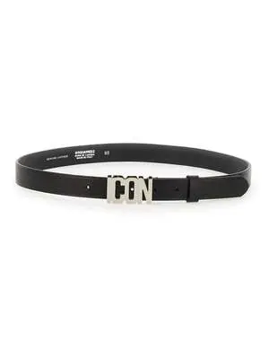 Dsquared2 Icon" Logo Leather Belt - Black
