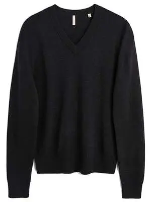 SUNFLOWER V-neck Fitted Merino Wool Sweater - Black