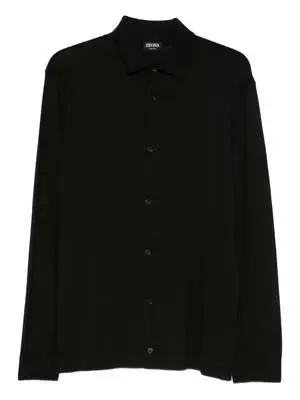 Zegna Cashmere-silk Blend Sweater With Classic Collar - Black
