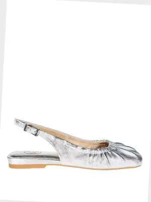 Ash Bibi Ruched Leather Slingback Ballet Flats - Argento