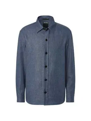 Zegna Refined Regular Fit Shirt With Button Closure And Rounded Hem - Blue