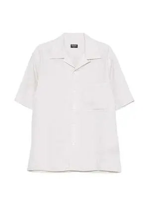 Zegna Cuban Collar Button-up Shirt - Beige
