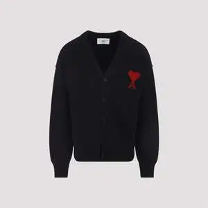 AMI Paris Wool De Coeur Cardigan - Black