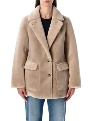 URBANCODE Reversible Faux Fur Coat With Notched Lapels - Beige