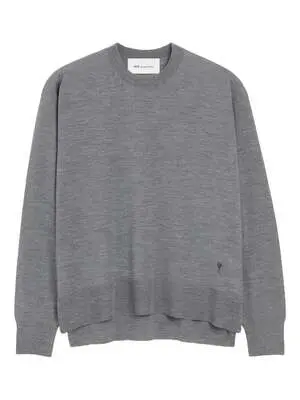AMI Paris Thin Wool Crewneck De Coeur Sweater - Grey
