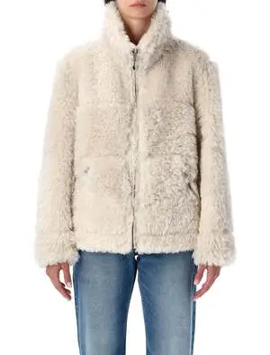 URBANCODE Reversible Faux Fur Jacket With High Collar - Chalk